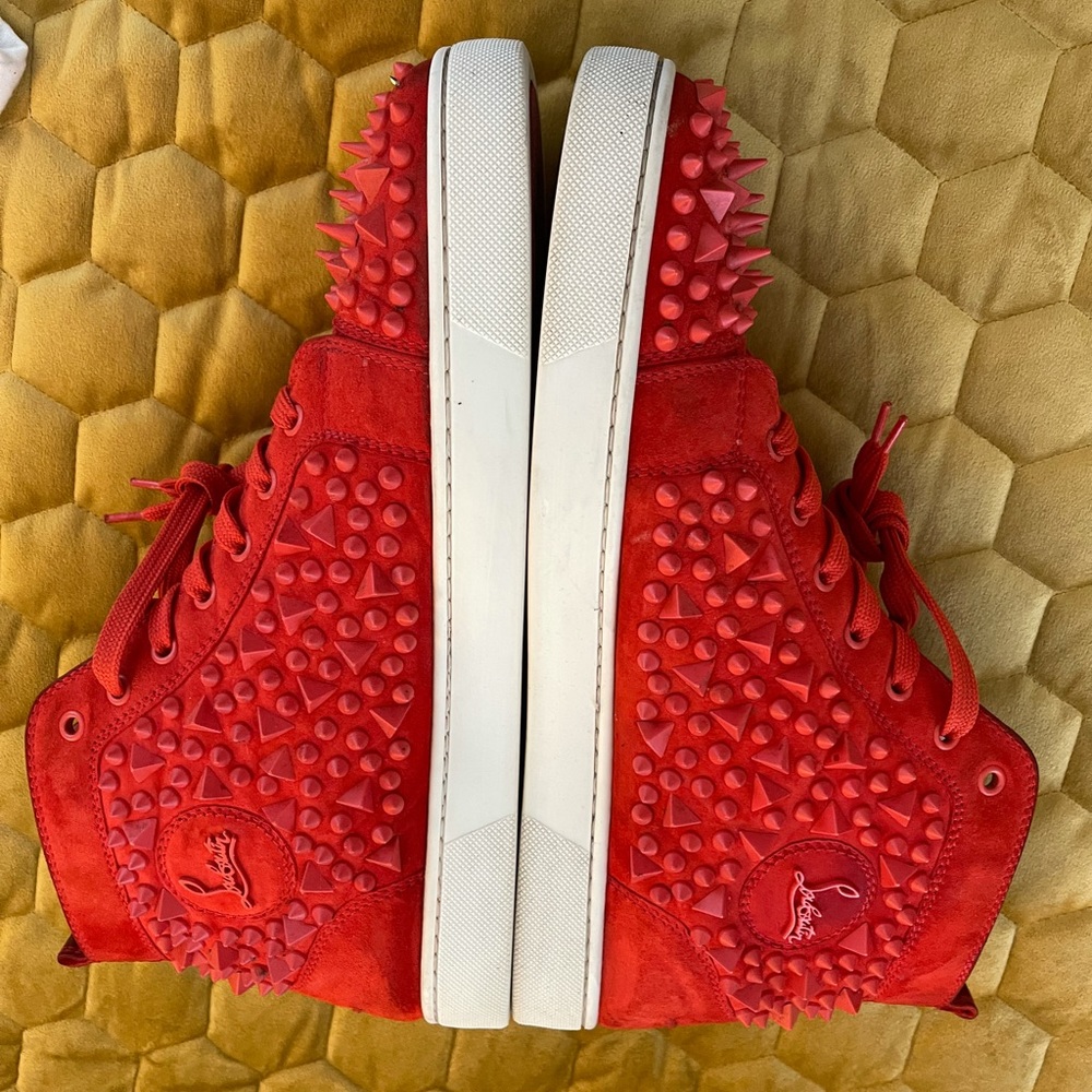 Christian Louboutin Louis Spike Suede High Top Red Sn… - Gem